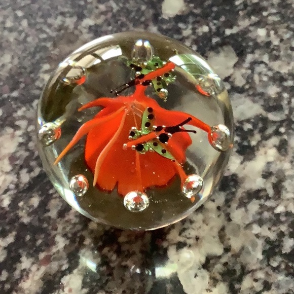 Art | 197 Orange Flowers Butterflies Glass Paperweight | Poshmark